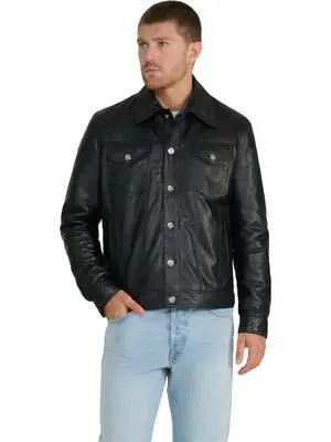 FURNIQ UK Oliver Leather Trucker Jacket - Black