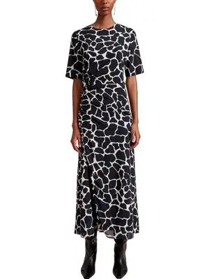 LA LIGNE Stretch Silk Lydia Midi Dress - Giraffe