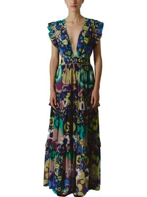 DE LORETA Cora Pleated Hem Cotton Maxi Dress - Papalote Print