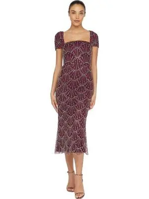 Theia Serena Beaded Cocktail Dress - Oxblood