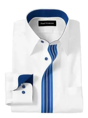 PAUL FREDRICK Non Iron Point Collar Dress Shirt With Striped Trim - White