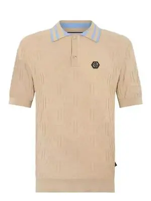 Philipp Plein Knitted Polo T-shirt Jacquard Monogram - Neutrals