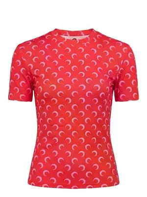 MARINE SERRE Moon-printed Crew-neck T-shirt - Red