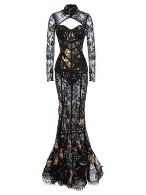 MITILIANE COUTURE Embroidered Lace Maxi Dress - Black