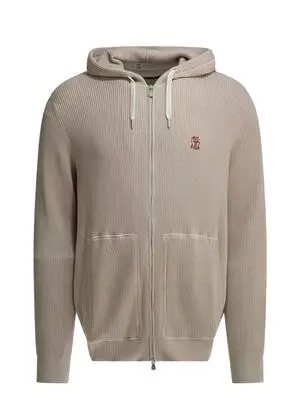Brunello Cucinelli Zip-up Knitted Hoodie - Neutrals