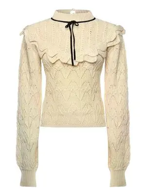 For Love & Lemons Lelia Ruffled Tie Sweater - Neutrals