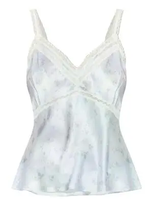 LoveShackFancy Floral Lace Trimmed Camisole Blue