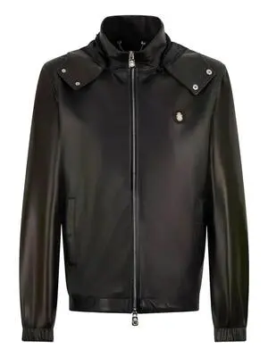 BILLIONAIRE Hooded Leather Jacket - Black