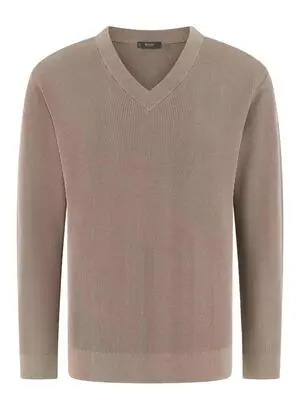 Boggi Milano Ribbed V-neck Sweater - Neutrals