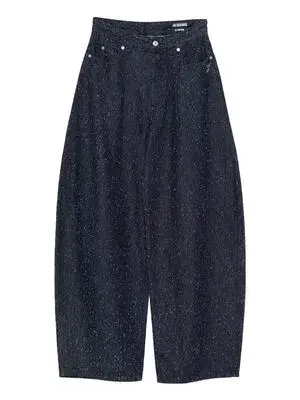 Jacquemus Speckled Denim Wide Leg Jeans - Blue