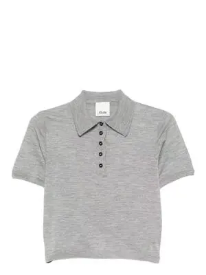 ALLUDE Buttoned Short-sleeve Polo Top - Grey