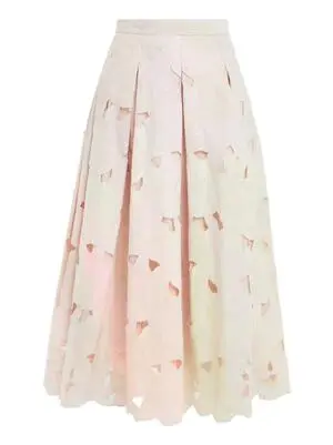 Erdem Floral Cutwork Pleated Midi Skirt - Pink