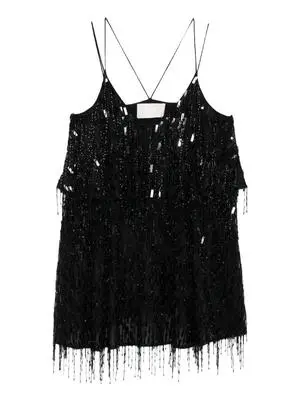 CIRCUS HOTEL Beaded Fringed Dress - Black