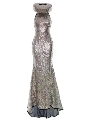 MITILIANE COUTURE Floral Sequin Maxi Dress - Silver