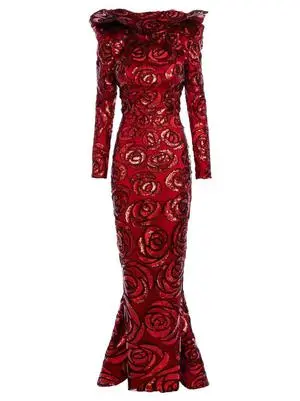 MITILIANE COUTURE Sequin-embroidered Long Dress - Red