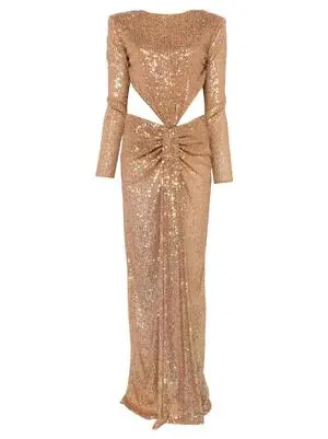 Elisabetta Franchi Sequined Cut-out Maxi Dress - Neutrals