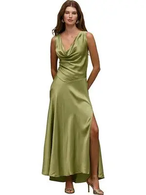 Bhldn Aurora Cowl-neck Maxi Slip Dress - Tarragon