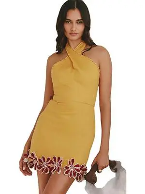CALA DE LA CRUZ Veneta Linen Halter Mini Dress - Sun Yellow