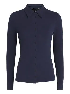 ME+EM Stretch-cotton Rib Perfect Basic Shirt - Navy