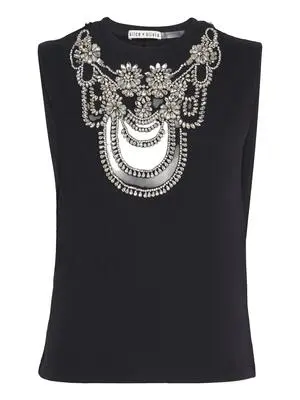Alice + Olivia Cotton Embellished Tank Top - Black