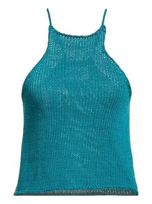 Alpha Studio Intarsia-knit Cotton Top - Blue