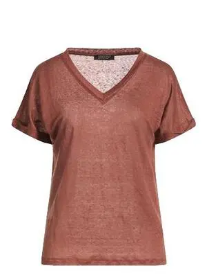 ARAGONA Linen V-neck T-shirt - Brown