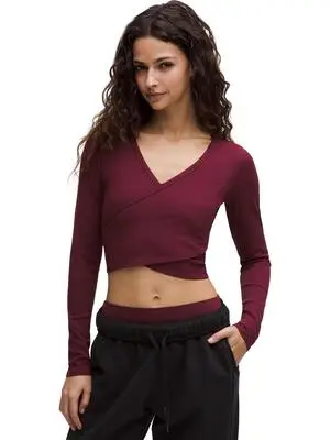 Lululemon Nulu Ribbed Wrap-front Long-sleeve Shirt - Burgundy Bay