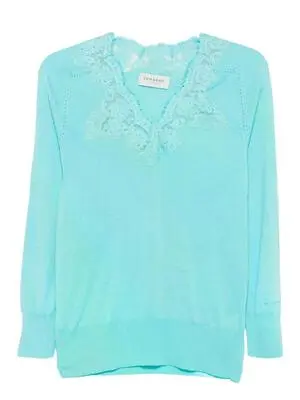ERMANNO FIRENZE Lace V-neck Top - Blue