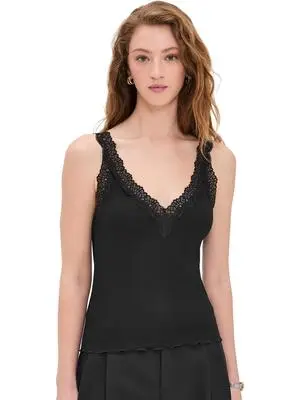 Madewell Lace-trim Ribbed Tank Top - Jet Black W/ Black