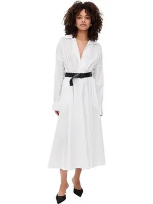 Norma Kamali Flared Midi Shirt Dress - Snow White
