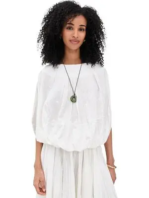 MEIMEIJ Relaxed Oversized Pleated Peasant Top - Latte