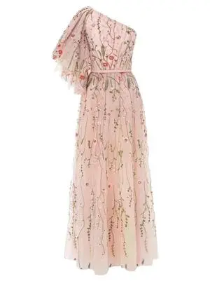 RAMI AL ALI Beaded One-shoulder Maxi Gown - Pink