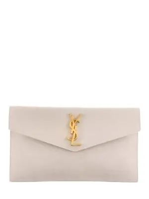 Saint Laurent Uptown Pouch Leather Clutch - Neutrals