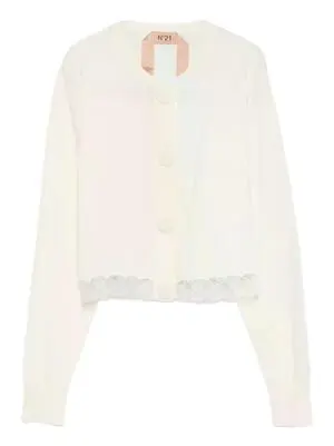 N°21 Lace Trim Cardigan - Neutrals