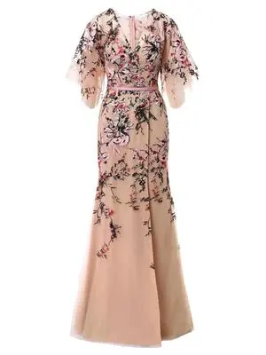 RAMI AL ALI Embroidered Overlap Maxi Dress - Neutrals