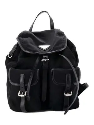Prada Double Front Pocket Tessuto Small Backpack - Black