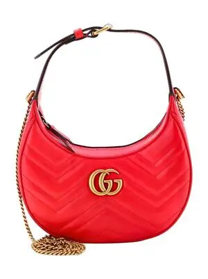Gucci Gg Marmont Half Moon Matelassé Mini Bag - Red
