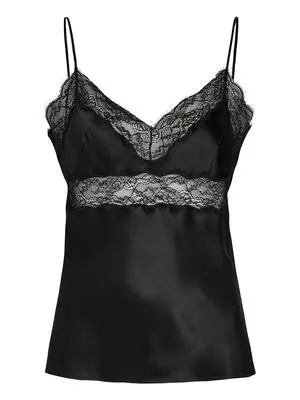 NILI LOTAN Lace-trimmed Silk Cami Top - Black
