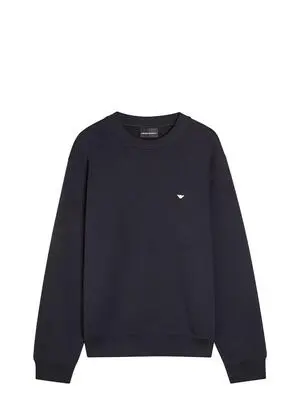 Emporio Armani Logo-embroidered Jersey Sweatshirt - Navy