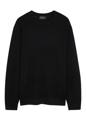 Emporio Armani Logo-weave Fine-knit Wool Jumper - Black