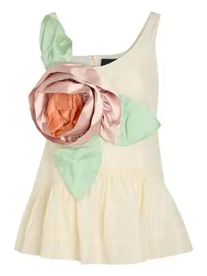 Simone Rocha Rosette Appliquéd Peplum-hem Taffeta Top - Cream