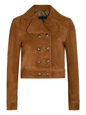 NILI LOTAN Cassidy Double-breasted Cropped Suede Jacket - Camel
