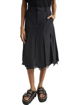 Sacai Mixed Media Pinstriped Skirt - Black