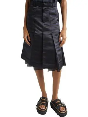 Sacai Pleated Horizontal Stripe Knee-length Skirt - Black/navy