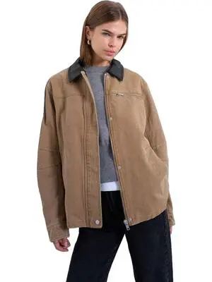 Topshop Zip Through Barn Jacket - Tan