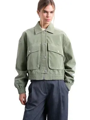Topshop Flocked Crop Bomber Jacket - Sage