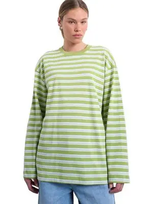 Topshop Skater Stripe Oversized Long Sleeve Cotton T-shirt - Mint Green