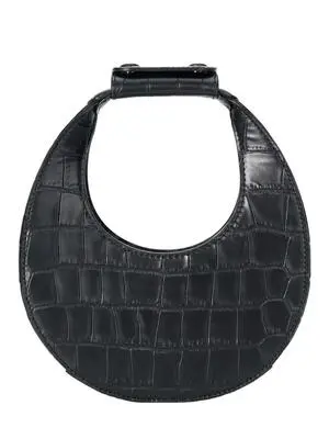 Staud Croc Embossed Leather Top Handle Bag - Black Croco