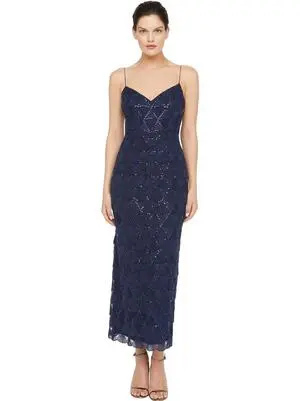 Theia Elsy Textured Tulle Dress - Navy
