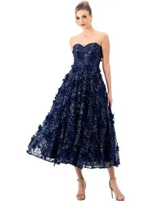 BARIANO Adela Sweetheart Petal Midi - Navy